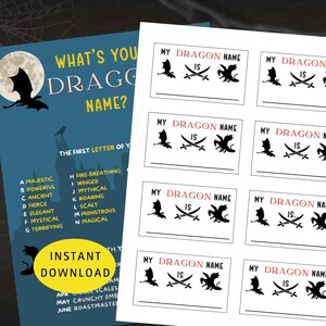 Funny Dragon Name Game: Medieval Birthday Party (printable PDF Download ...