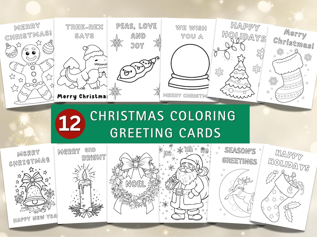 Christmas Coloring Cards, Xmas Greeting Cards, Holiday Cards, Kids ...