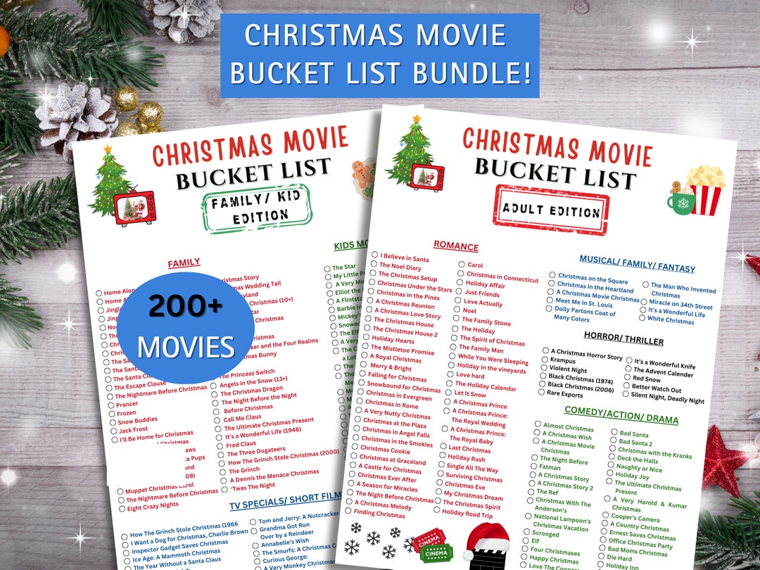 Christmas Movie Bucket List Bundle: Family Holiday Films Checklist (PDF ...