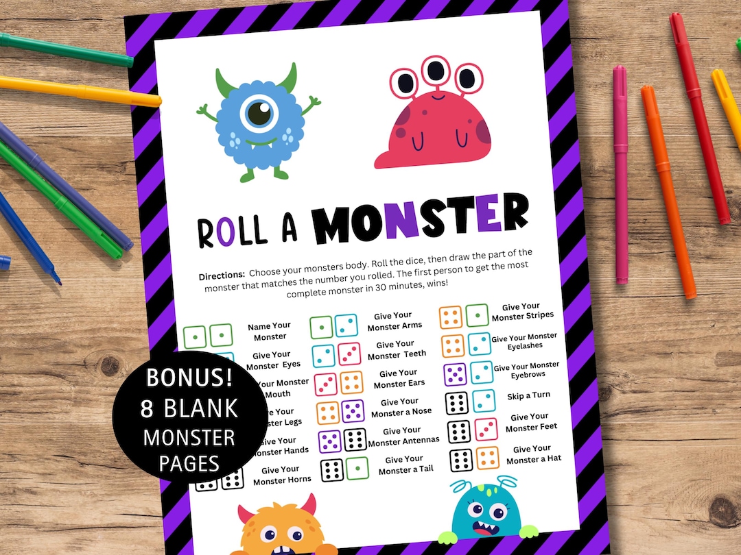 Kids Monster Dice Roll Game, Printable Kids Halloween Game, Halloween ...
