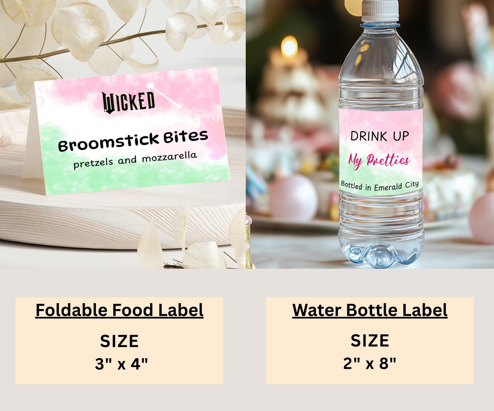 Wicked Baby Shower Decor Set: Editable Green & Pink Party Templates ...