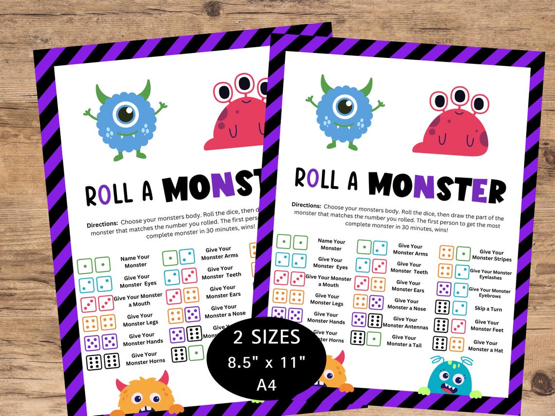 Printable Kids Dice Game: Create-a-monster Halloween Activity (PDF ...