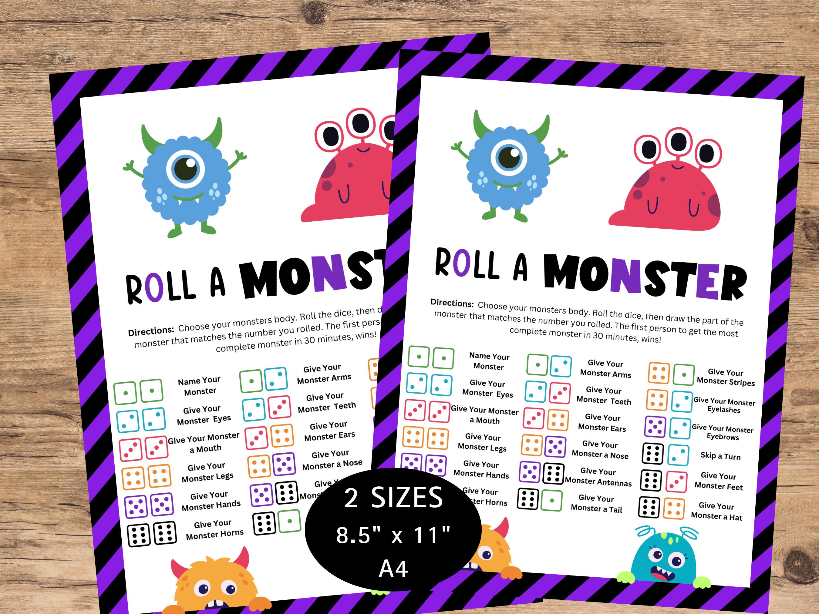 Printable Kids Dice Game: Create-a-monster Halloween Activity (PDF ...