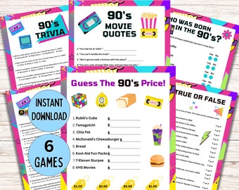 90s Games Bundle Printable, 90s Party Games, 90s Trivia, 90s Activities ...