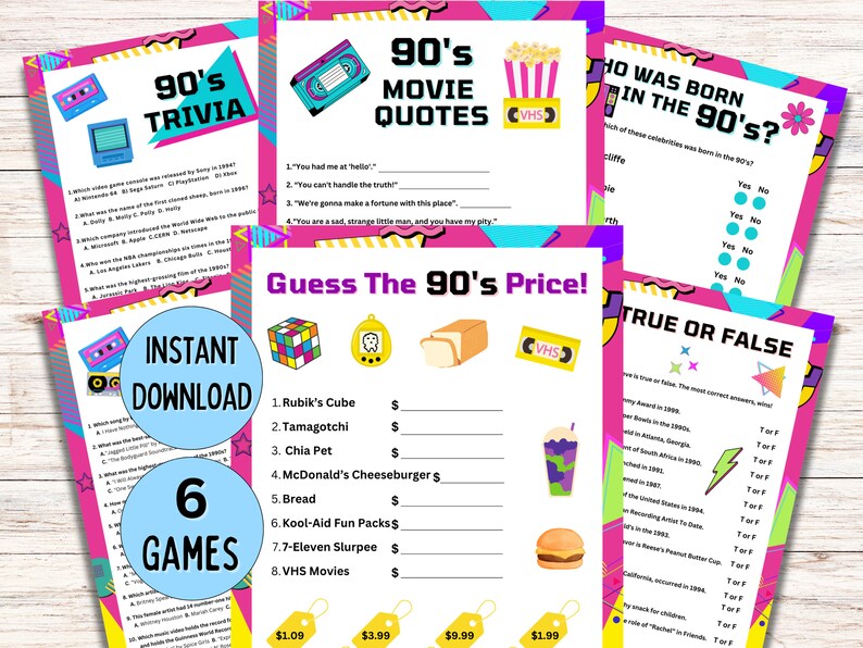 1990s Party Games for Kids & Adults, 90s Birthday Party Games, Fun ...