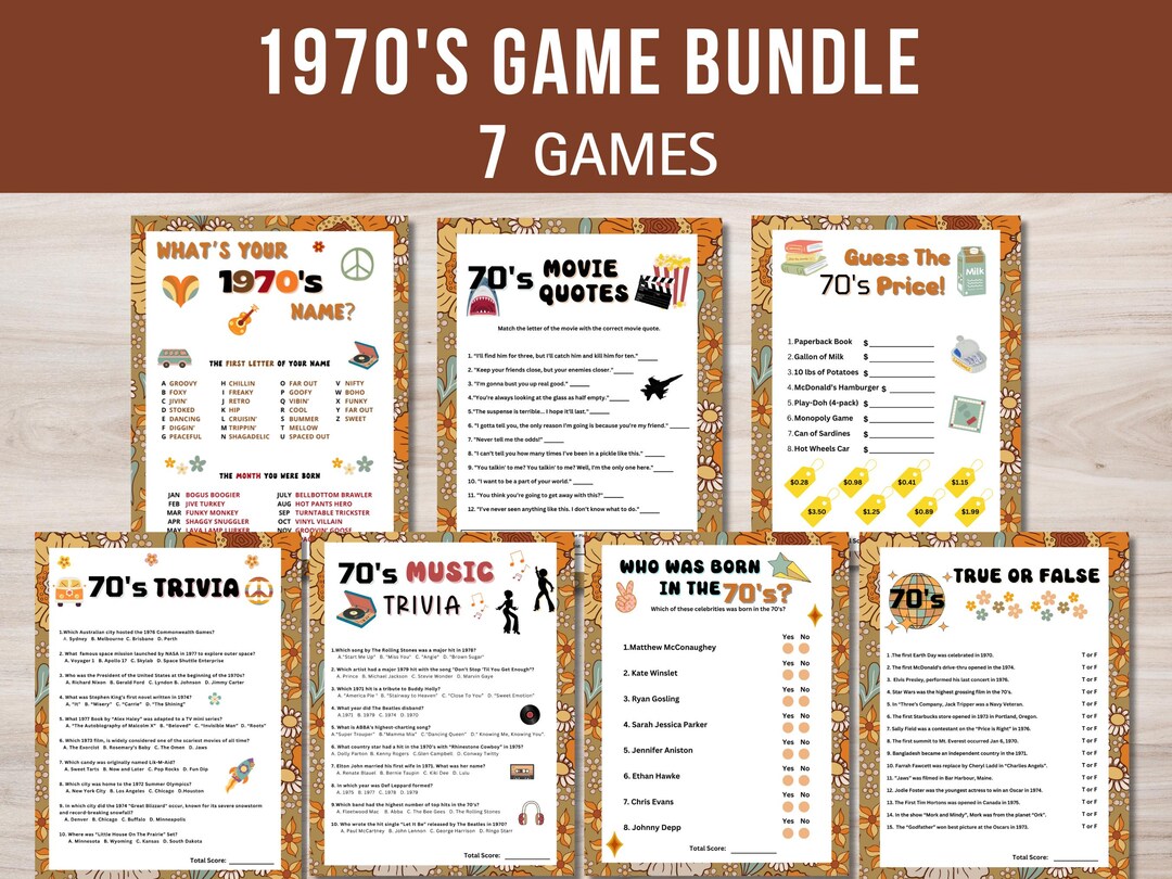 1970s Game Bundle: Retro Party Games, Party Trivia Game (printable PDF ...