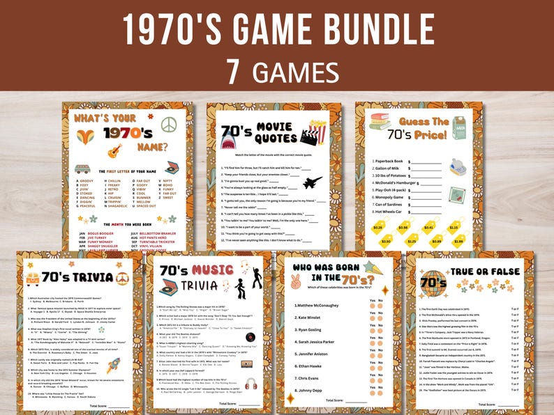 1970s Trivia Game Bundle: Retro Party Games (printable PDF Download) - Etsy