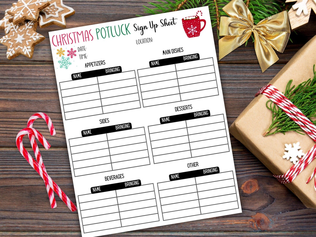 Christmas Potluck Sign up Sheet, Work Potluck Printable Sheet, Holiday ...