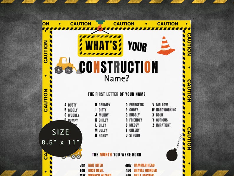 Construction Birthday Party Game With Printable Name Tags (digital PDF ...