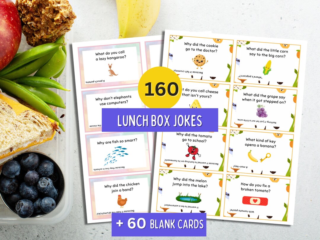 Lunch Box Jokes for Kids: 160 Printable Notes + 60 Blank Cards (PDF ...