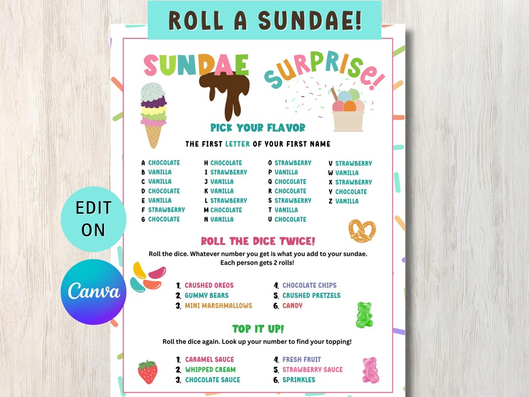 ICE CREAM Sundae Dice Roll Birthday Game, Custom Birthday Game, Fun ...
