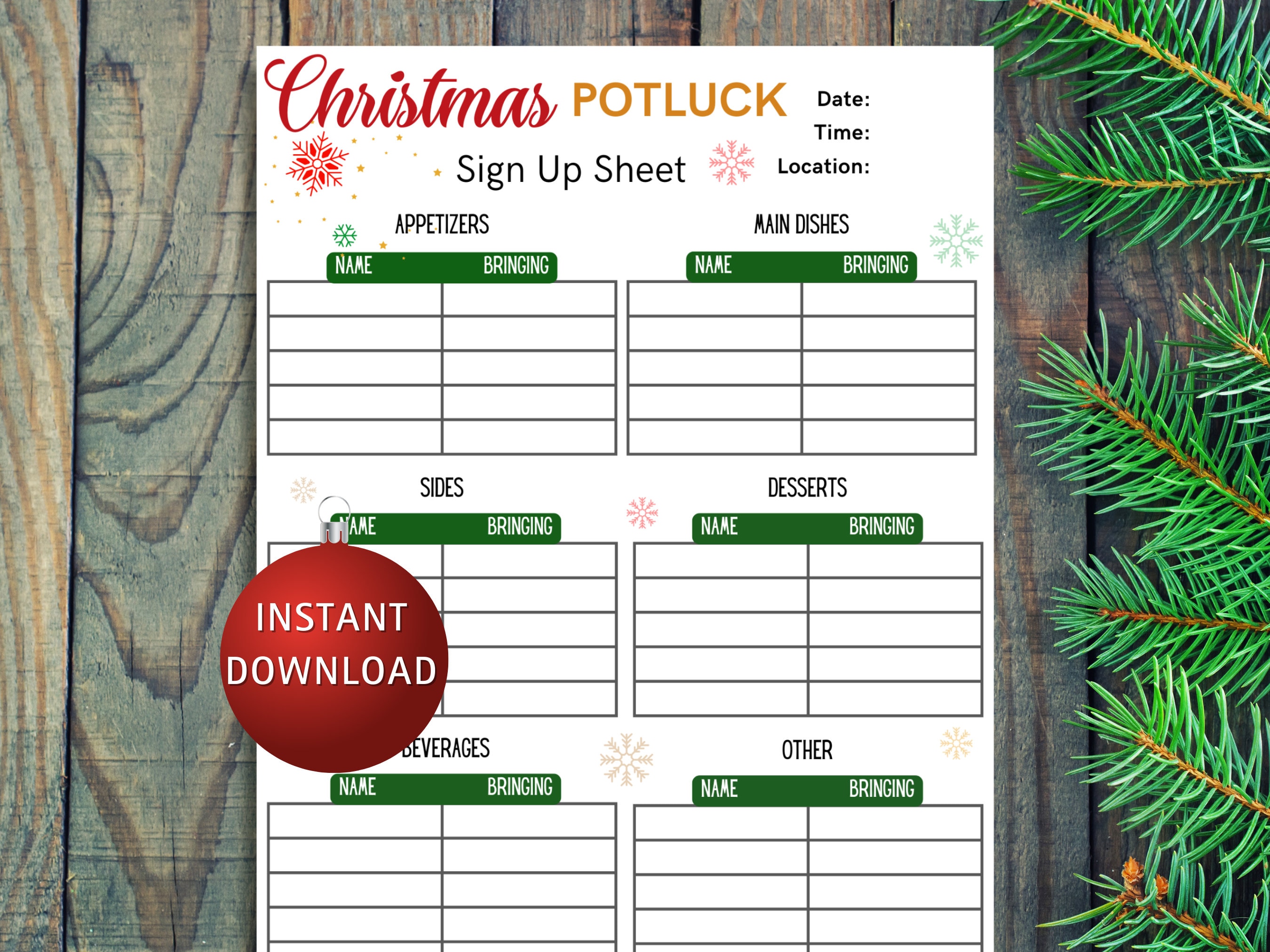 Christmas Potluck Sign up Sheet, Holiday Potluck List, Office Party ...