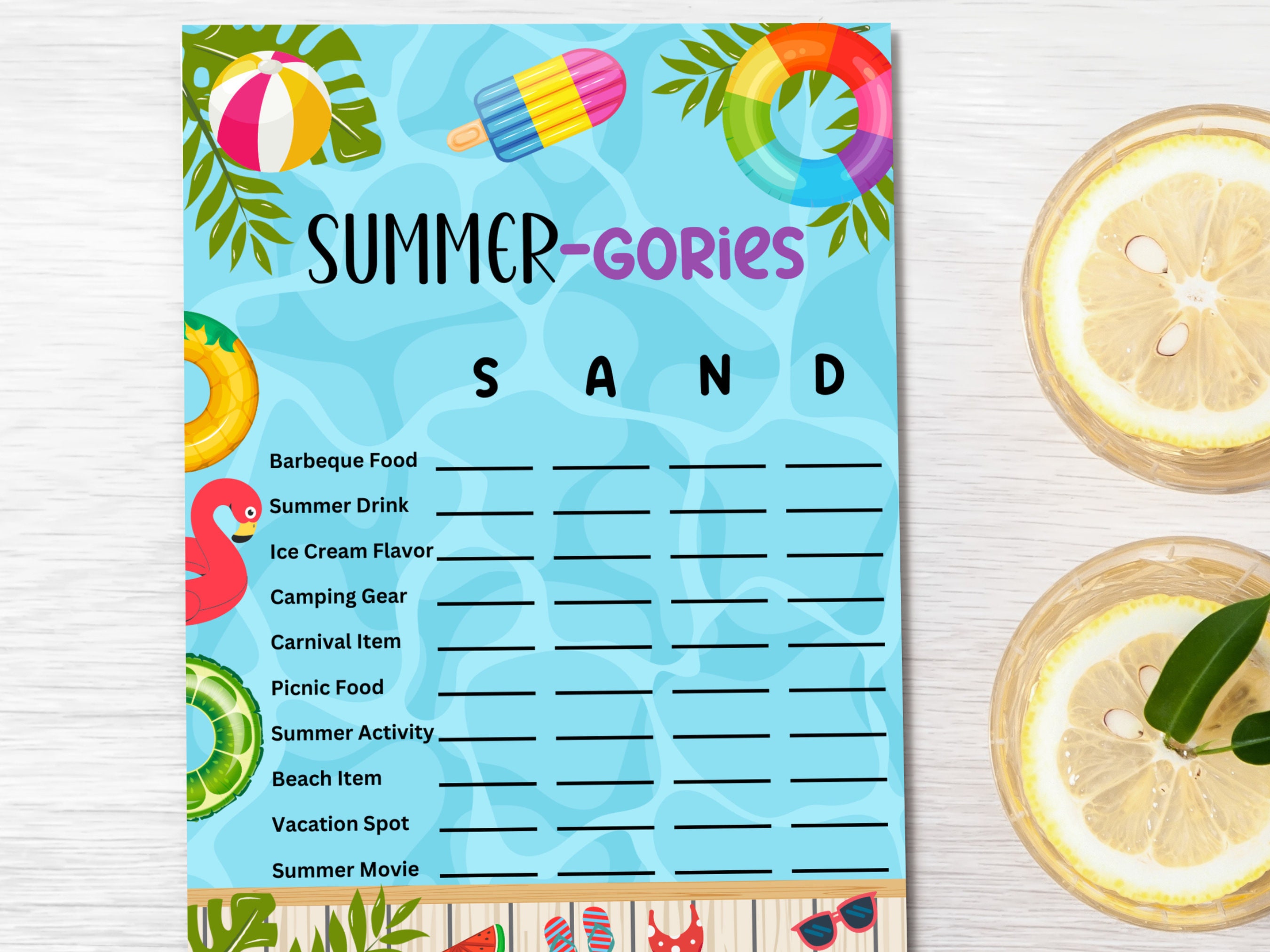 Summer Scattergories Game, Summer Party Games, Summer Activities for ...