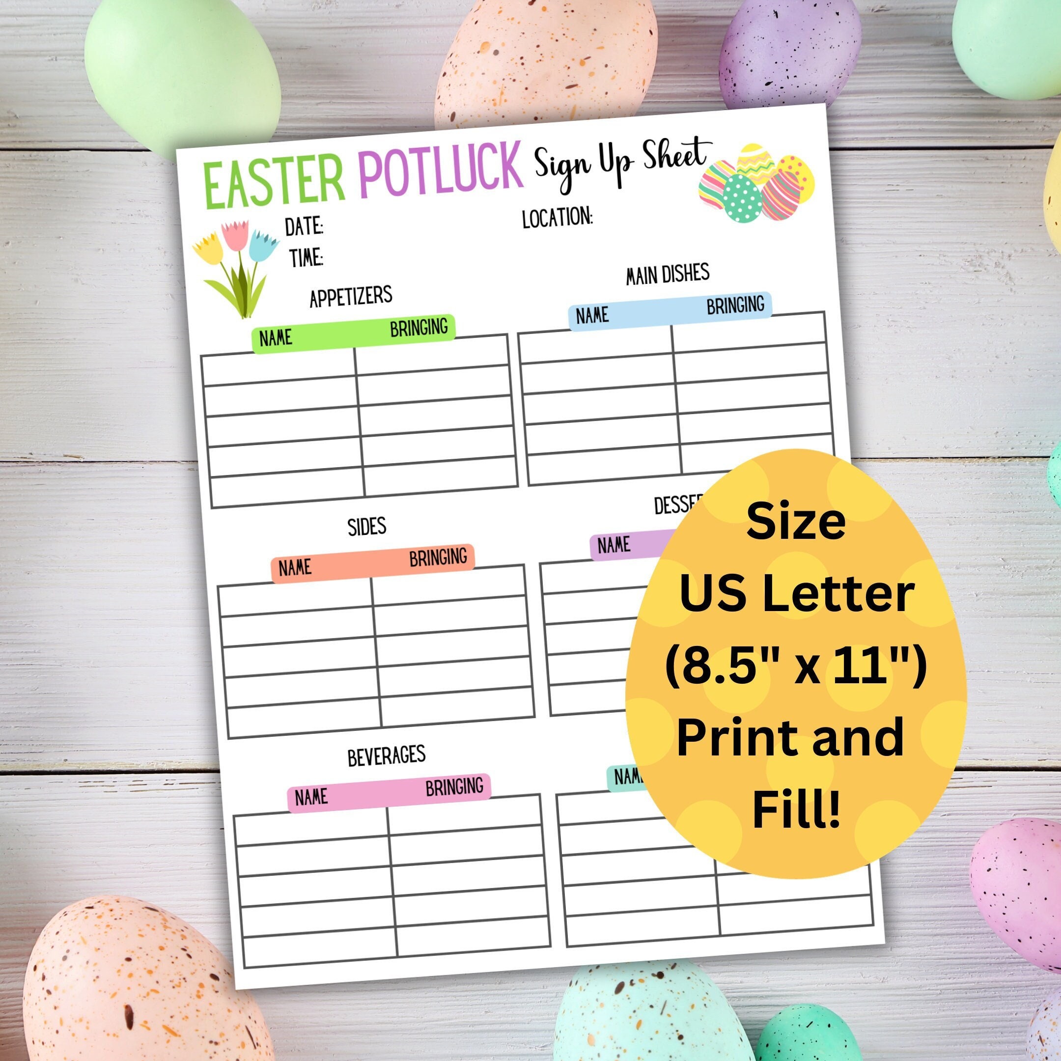 Easter Potluck Sign up Sheet, Easter Potluck Church Sign Up, Easter ...