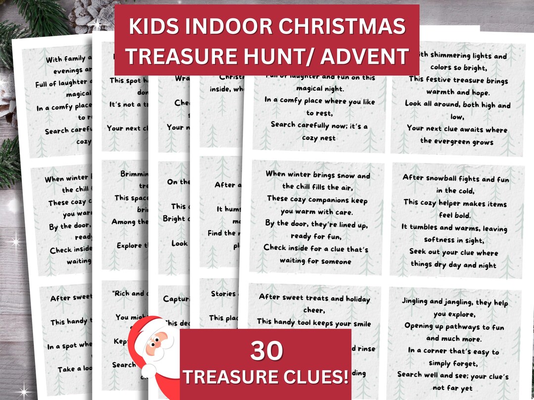 Christmas Treasure Hunt: Printable Clues, Kids Advent Calendar (PDF ...