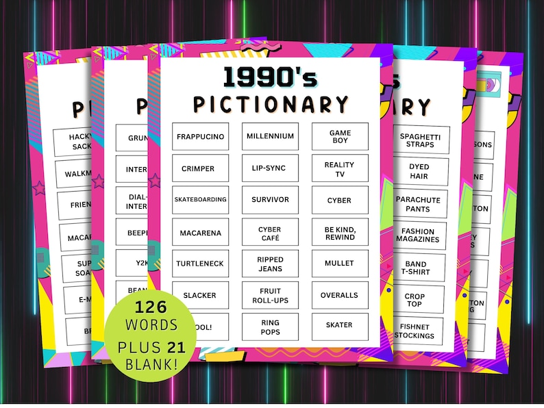 1990s Pictionary, Adult Party Games, 90s Theme Party, Retro Birthday ...