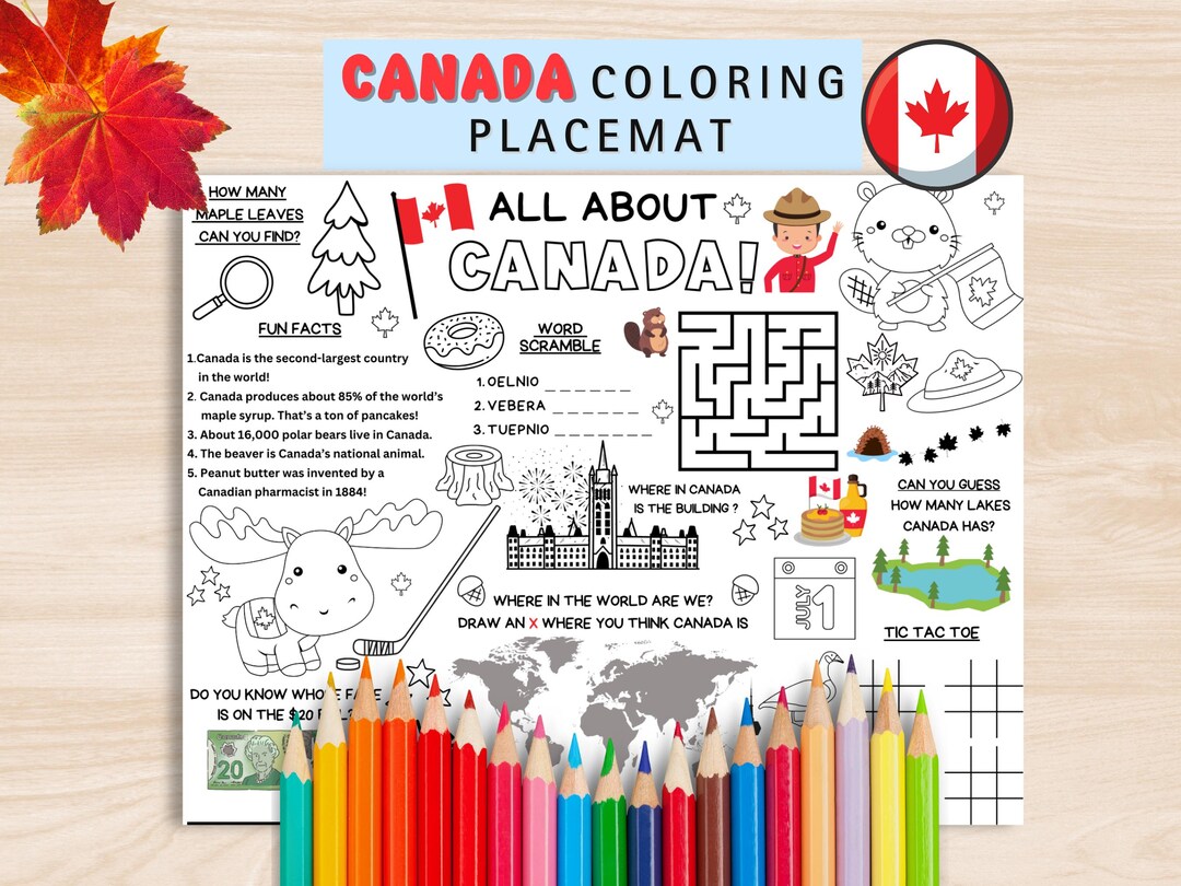 Canada Kids Coloring Placemat: Trivia Activity Coloring Page (digital ...