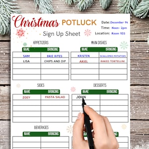 Christmas Potluck Sign-up Sheet: Holiday Party List (PDF Download) - Etsy