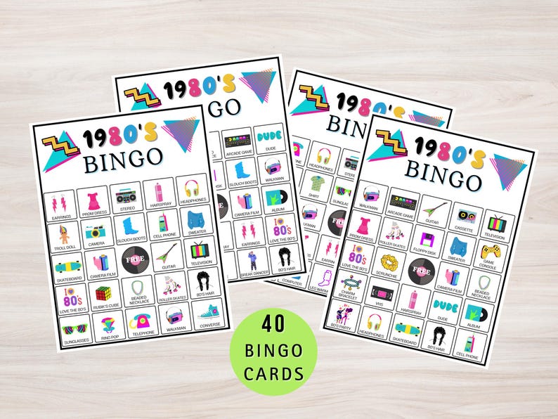 80s Party Game Bundle: Bingo, Trivia, Name Tags (PDF Download) - Etsy