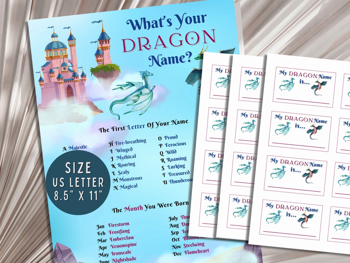 What's Your Dragon Name, Dragon Birthday Activity, Dragon Themed Party ...