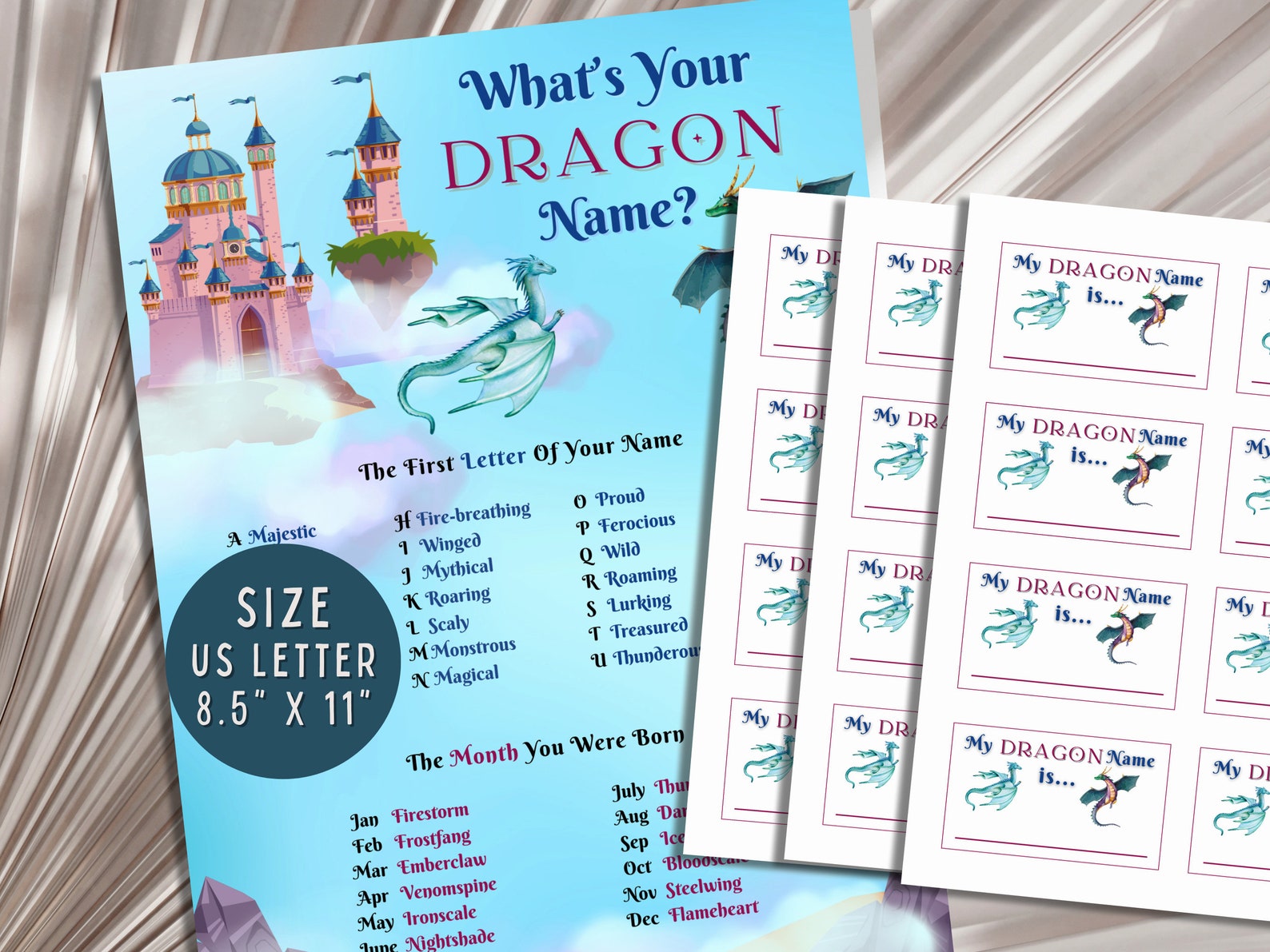 What's Your Dragon Name, Dragon Birthday Activity, Dragon Themed Party ...