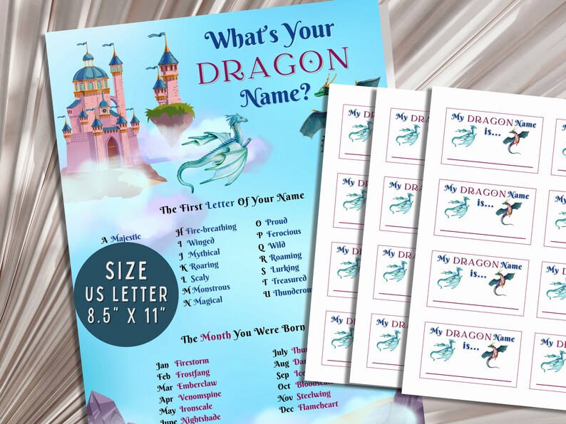 What's Your Dragon Name, Dragon Birthday Activity, Dragon Themed Party ...