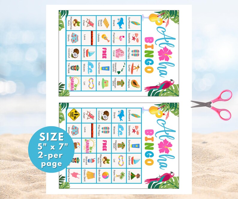 Aloha Party Bingo, Hawaiian Bingo, Tropical Theme Birthday, Hawaii ...