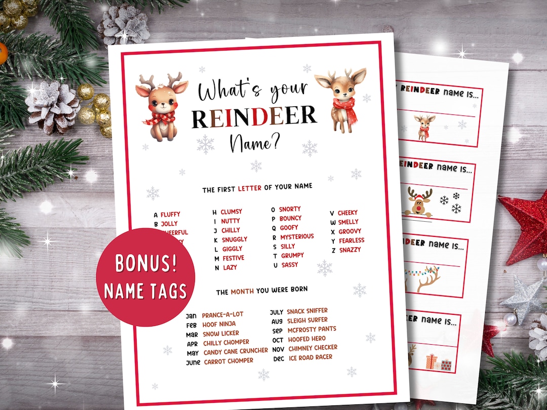 What's Your Reindeer Name Game, Christmas Printable Games, Christmas ...