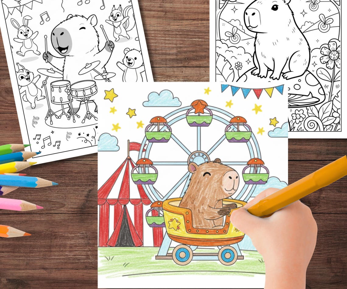 Capybara Coloring Pages, Animal Coloring Pages, 30 Coloring Sheets (PDF ...