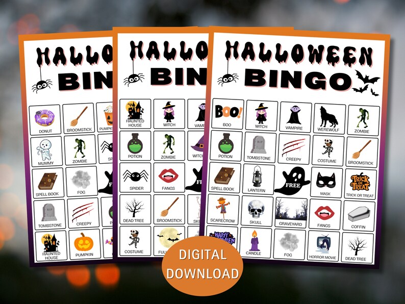 Halloween Bingo Game: 40 Printable Cards, Kids Classroom Activity (PDF ...