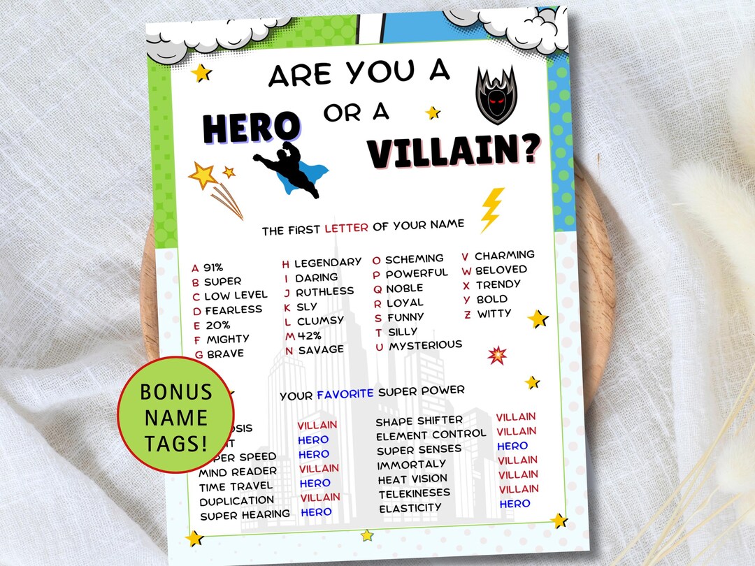 Villain or Hero Game, Superhero Game Bundle, Boy's Birthday Game, Super ...