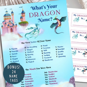 What's Your Dragon Name, Dragon Birthday Activity, Dragon Themed Party ...