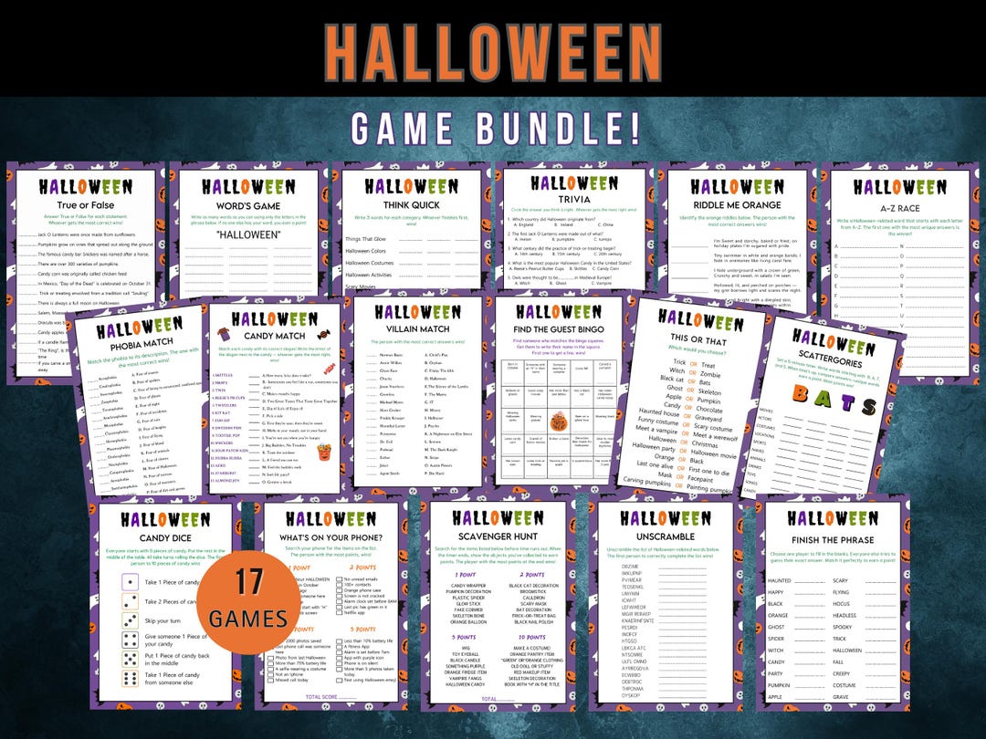 Halloween Game Bundle: 17 Printable October Party Games (PDF) - Etsy