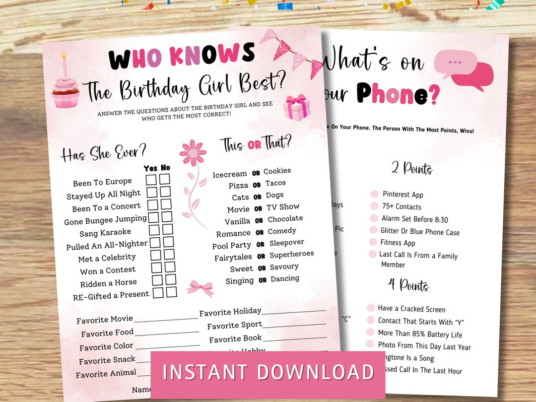 Cell Phone Game, Who Knows the Birthday Girl, Girl Pink Birthday, Teen ...