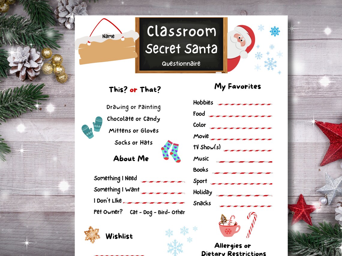 Secret Santa Printable for Kids, Classroom Secret Santa, Kids Wish List ...
