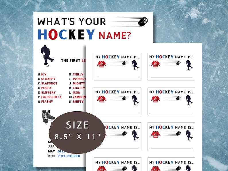 Funny Hockey Name Tags, Printable Boys Birthday Party Game (PDF ...