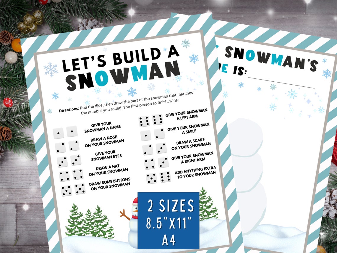 Roll A Snowman Game, Printable Christmas Game for Kids, Winter Activity ...