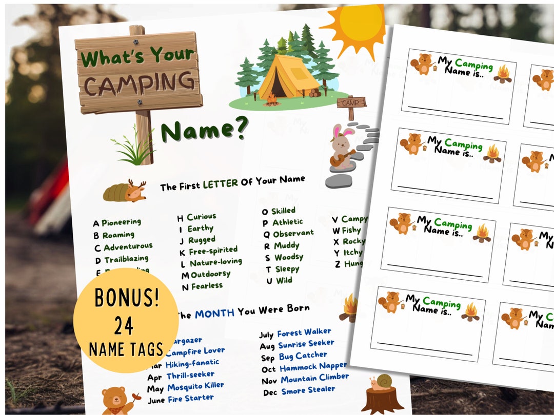 What's Your Camping Name, Camping Game Printable, Name Generator ...