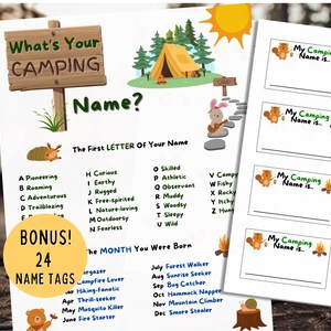 What's Your Camping Name, Camping Game Printable, Name Generator ...
