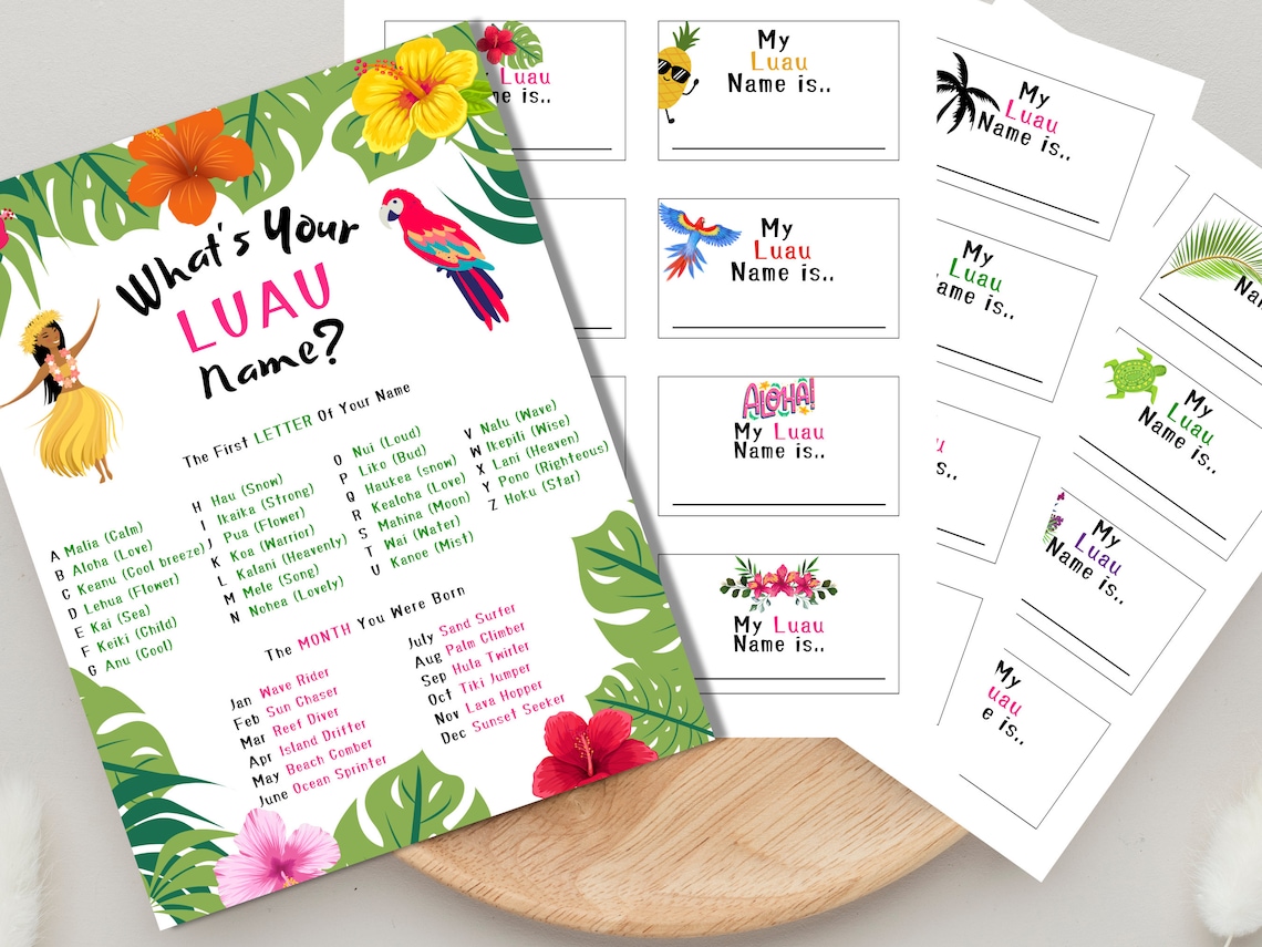 Luau Party Game: Hawaiian Name Tag Activity (digital Download) - Etsy