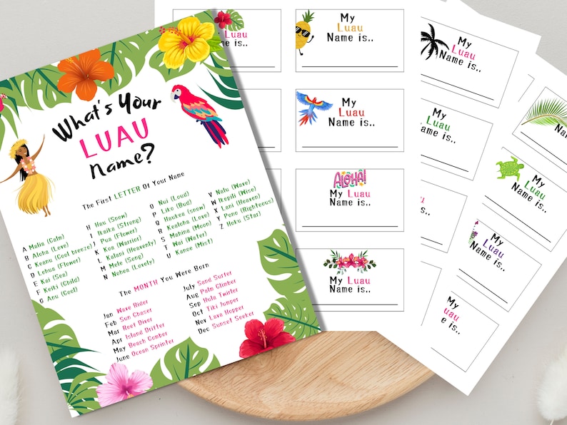 Luau Party Game: Hawaiian Name Tag Activity (digital Download) - Etsy