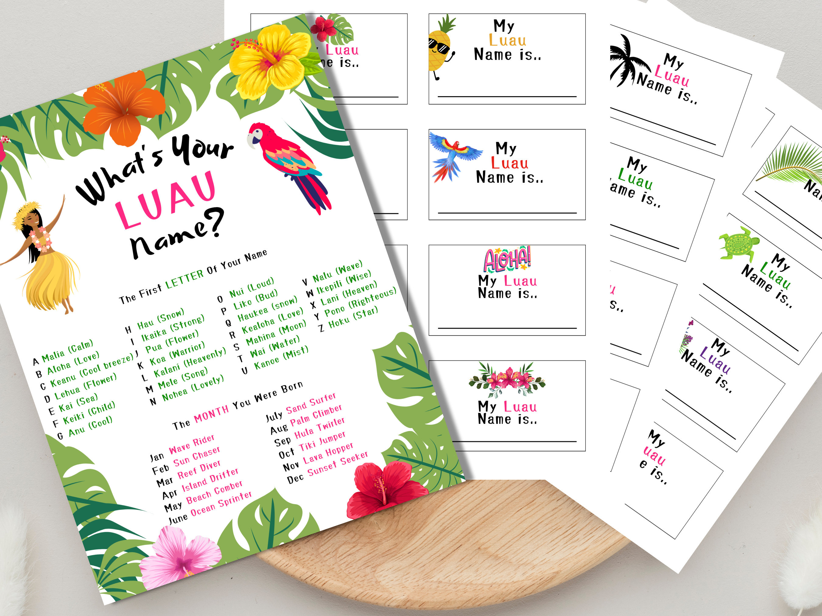 Luau Party Game: Hawaiian Name Tag Activity (digital Download) - Etsy
