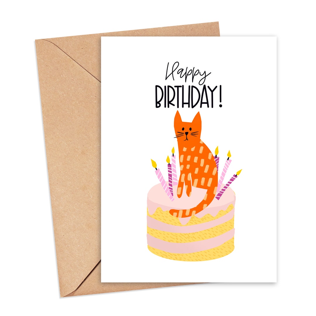 Happy Birthday Cat Card, Funny Cat Birthday Card, Cupcake Cat, Cat ...
