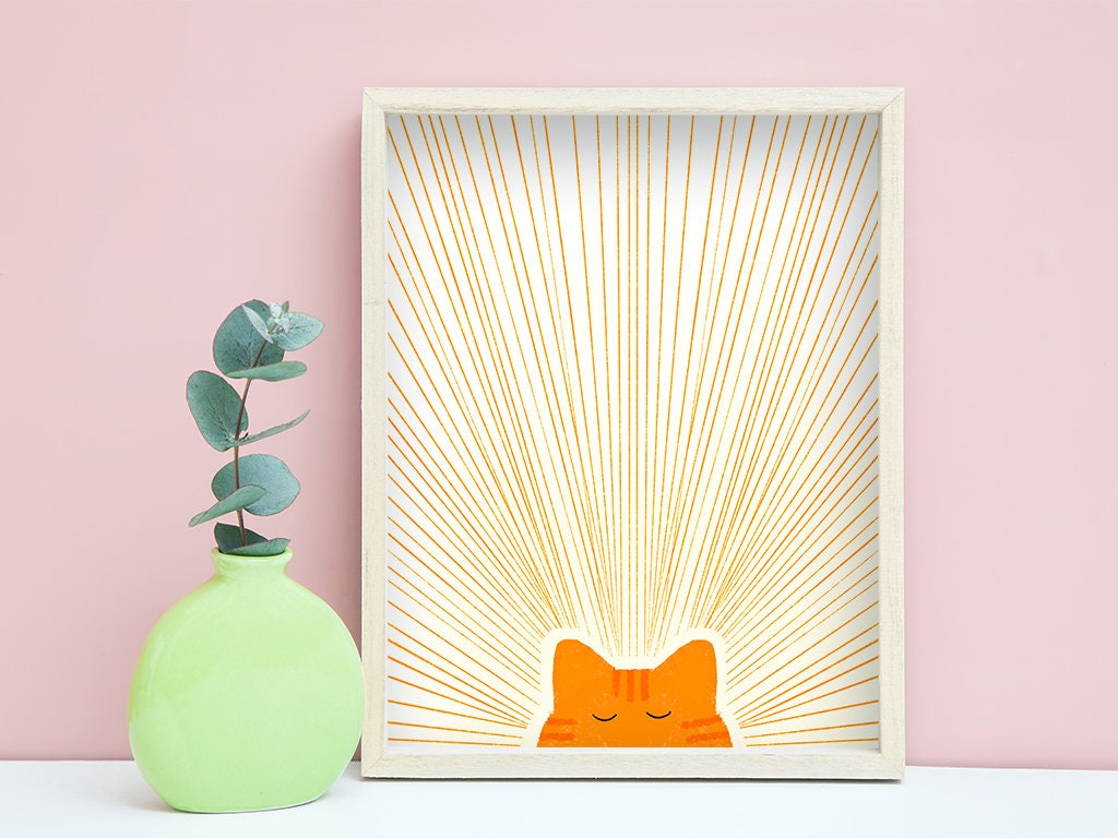 Boho Sun Cat Wall Art Print, Cat Sun Print, Cat Moon Print, Cat Wall ...