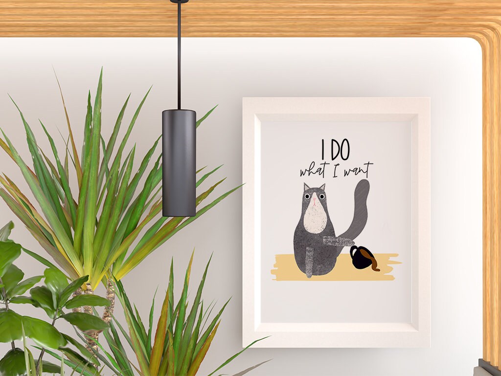 Cat I Do What I Want, Cat Wall Art Print, Cattail Art, Whimsical Cat ...