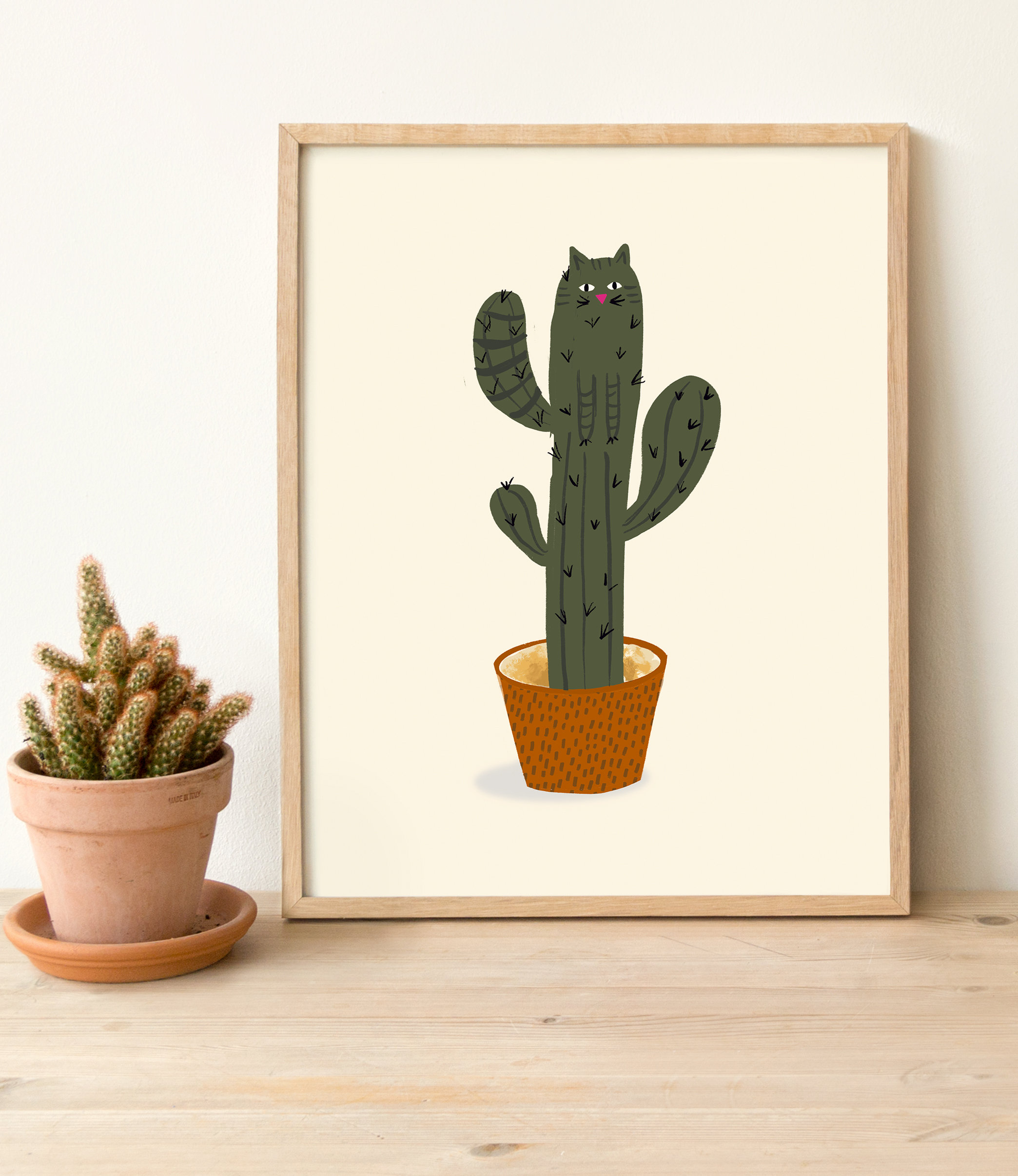Set of Three Cat Prints, Cat Wall Art Print, Cactus Cat, Whimsical Cat ...
