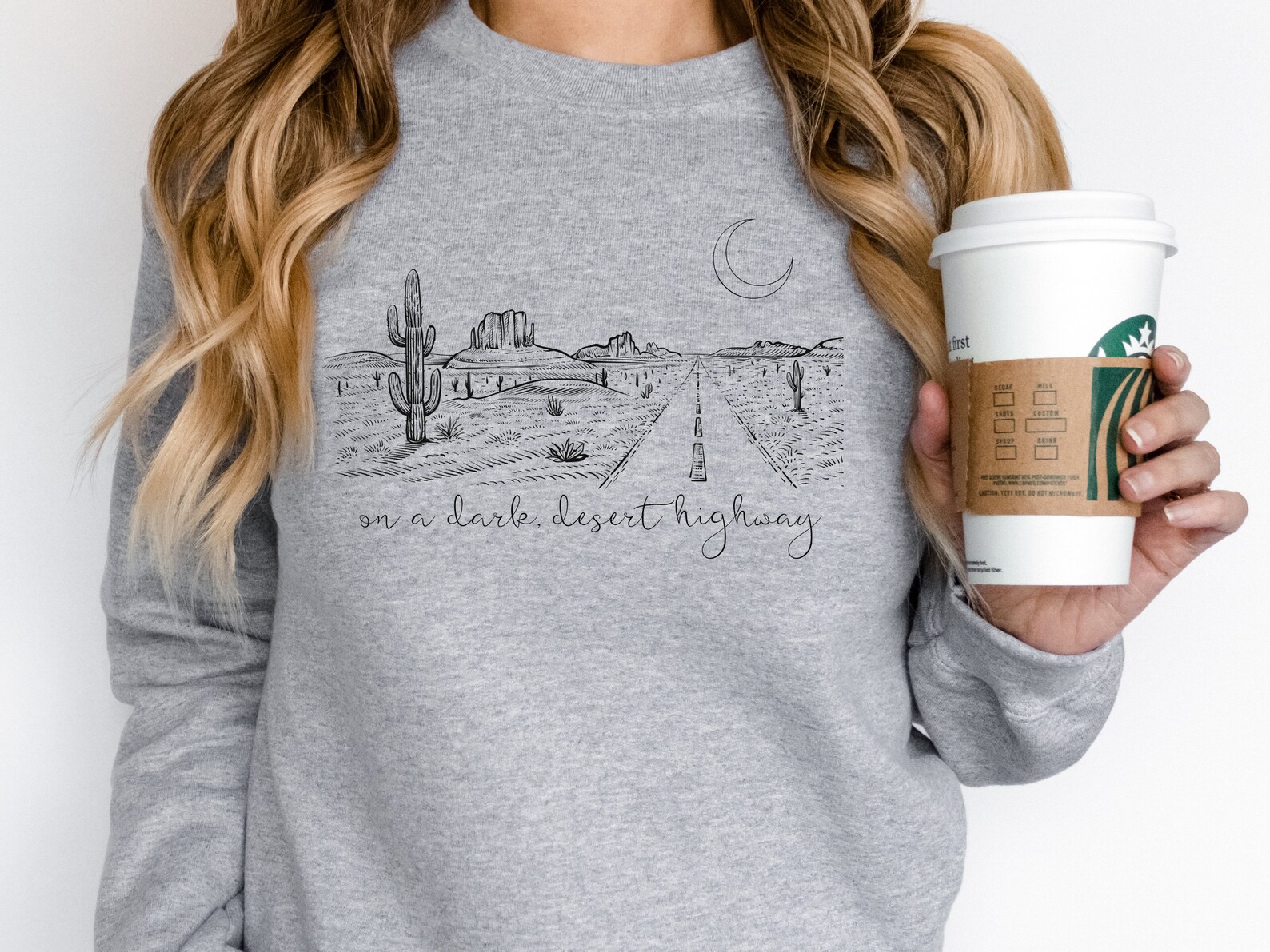 On a Dark Desert Highway Sweatshirt, Cactus Print, Desert Landscape ...
