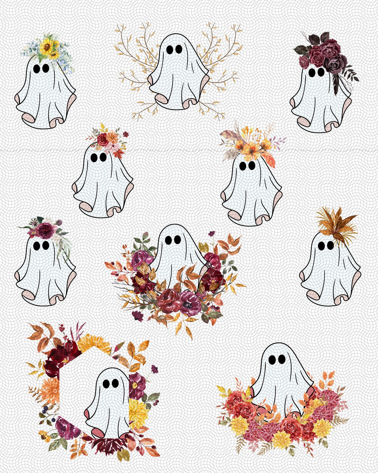 Flower Ghost PNG and JPG Bundle, Cute Ghost Clipart, Floral Ghost ...