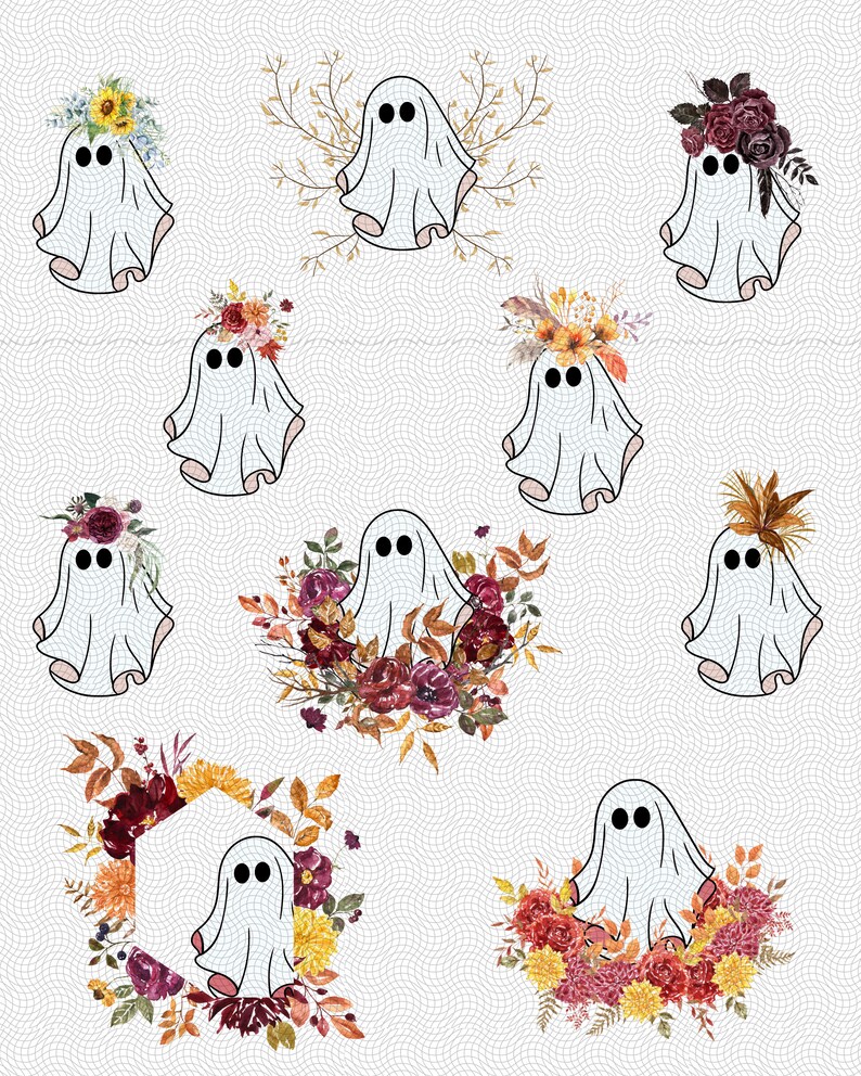 Flower Ghost PNG and JPG Bundle, Cute Ghost Clipart, Floral Ghost ...