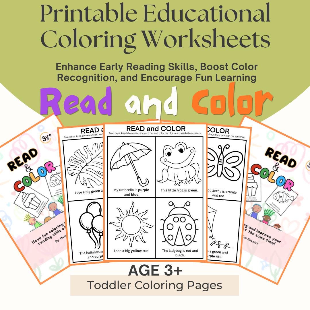 Read & Color Educational Coloring Pages | Printables for Kids Ages 3 ...
